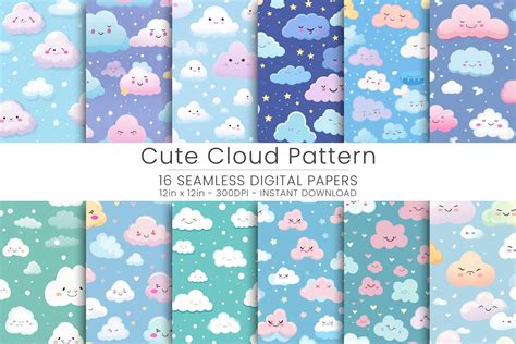 Cute Cloud Pattern Digital Paper  Graphic By Mettodigitalpaperart