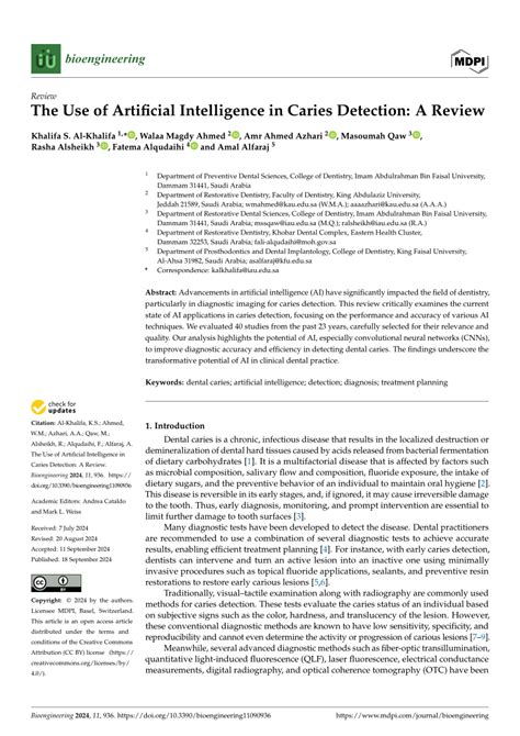 Pdf The Use Of Artificial Intelligence In Caries Detection A Review