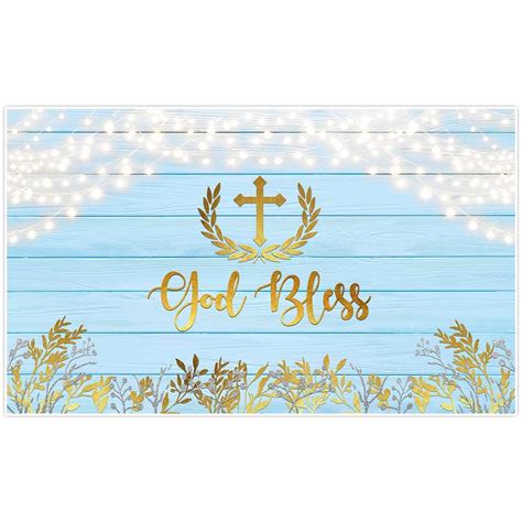 Buy Allenjoy Baptism Party Rustic Blue Wood Backdrop God Bless Gold