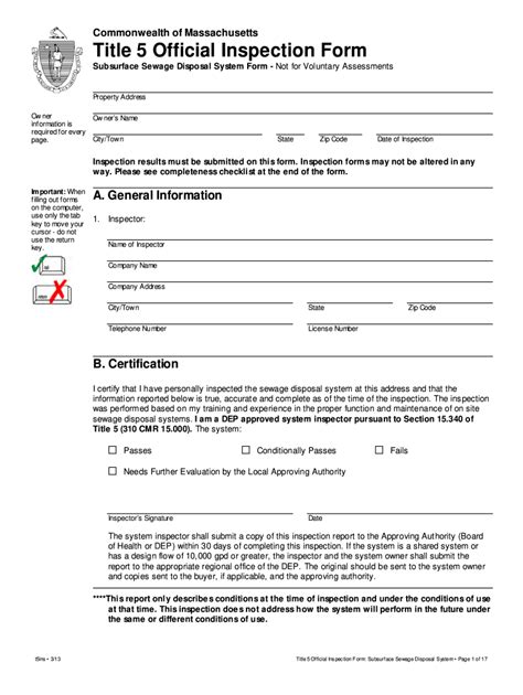 Ma Title 5 Official Inspection Form 2013 Fill And Sign Printable
