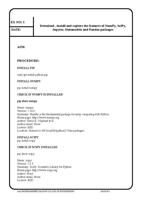Cs3361 Data Science Lab Record Manual Ex No 1 Download Install And