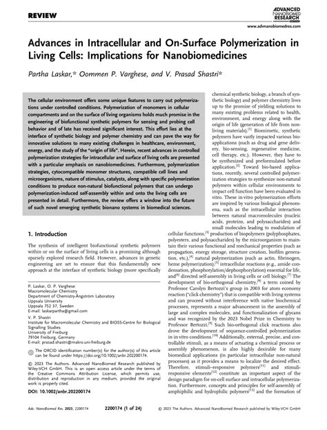 Pdf Advances In Intracellular And On‐surface Polymerization In Living Cells Implications For