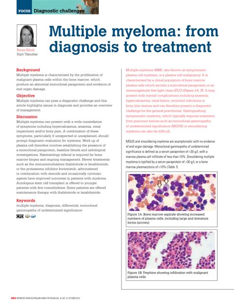 Pdf Multiple Myeloma From Diagnosis To Treatment