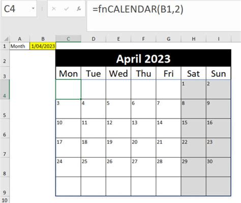Custom Calendar Function In Excel A4 Accounting