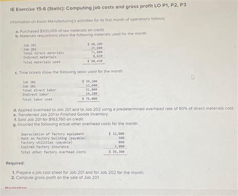 Solved IE Exercise 15 6 Static Computing Job Costs And Chegg Com