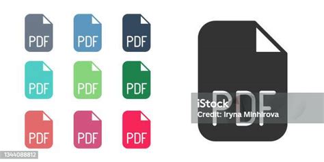 검은 색 Pdf 파일 문서입니다 흰색 배경에서 격리된 Pdf 단추 아이콘을 다운로드합니다 Pdf 파일 기호입니다 다채로운 아이콘을 설정합니다 벡터 누름 버튼에 대한 스톡
