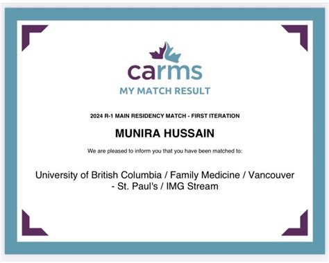 Munira Hussain On Linkedin Excited To Share That I Have Matched To Ubc
