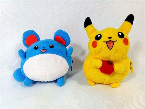 Pokemon Marill And Pikachu Pokeball Plush Set Tomy Japan Reversible