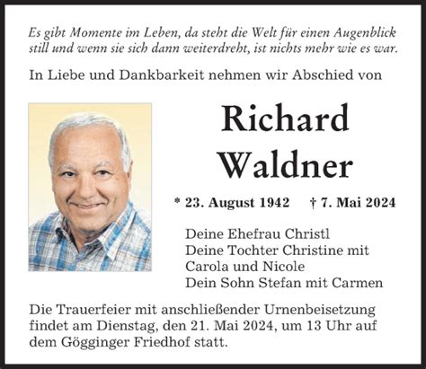 Traueranzeigen Von Richard Waldner Augsburger Allgemeine Zeitung
