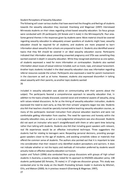 Student Perception Lecture Student Perceptions Of Sexuality Education The Following Will