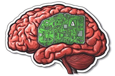 Red Green Illustrated Brain Embedded Circuitry Emphasizing Advanced Ai Neural Interfaces Merging