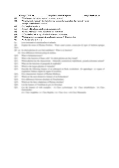 Solution Cbse Class 11 Biology Worksheet 17 Animal Kingdom Studypool