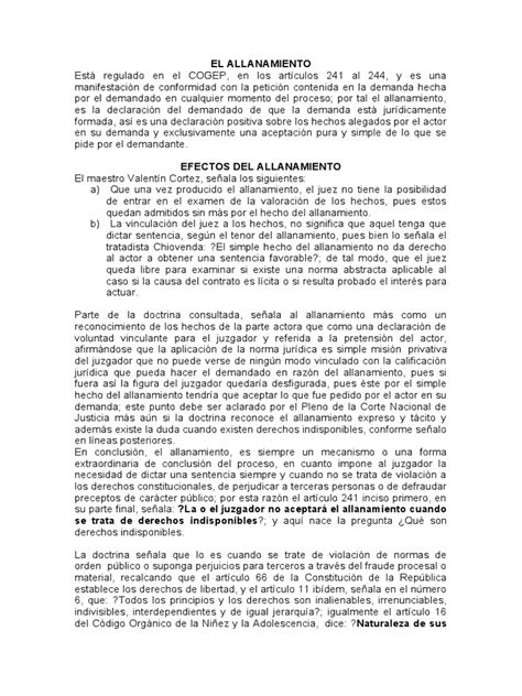 El Allanamiento Cogep Pdf Demanda Judicial Ley Procesal