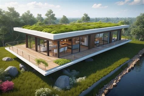 Premium Photo Sustainable Green Roof Residence