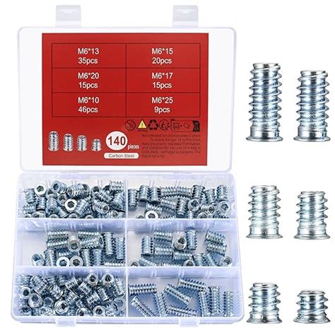 Qxayxa 140 Pcs Threaded Inserts For Wood M6 Threaded Insert Nuts Hex Socket Drive Screw In