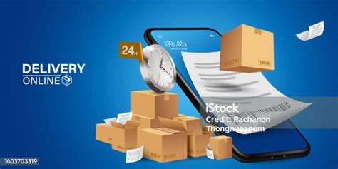 모바일 애플리케이션을 통한 온라인 배송 서비스의 일러스트레이션 온라인 주문 추적 가정 및 사무실 배달 서비스 도시 물류 창고 트럭 지게차 택배 배달원 모바일 3차원 초음파에
