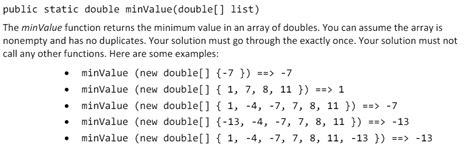 Solved Public Static Double Minvalue Double List The Chegg