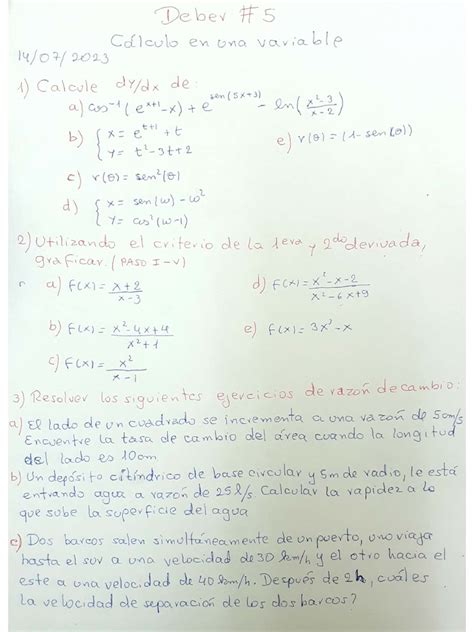 Deber No 5 Cálculo En Una Variable Pdf