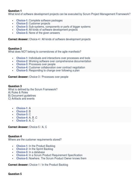 Example Scrum Certification Test Questions Pdf Scrum Software Development Information