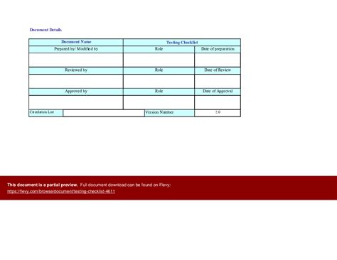 Testing Checklist Template Excel XLS