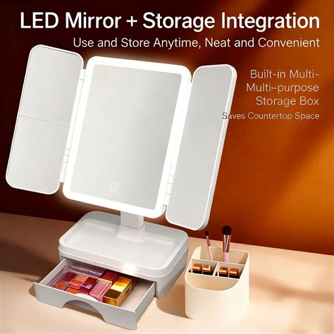 Led Lighted Makeup Mirror With Storage Drawer180°rotatable Ledvanity