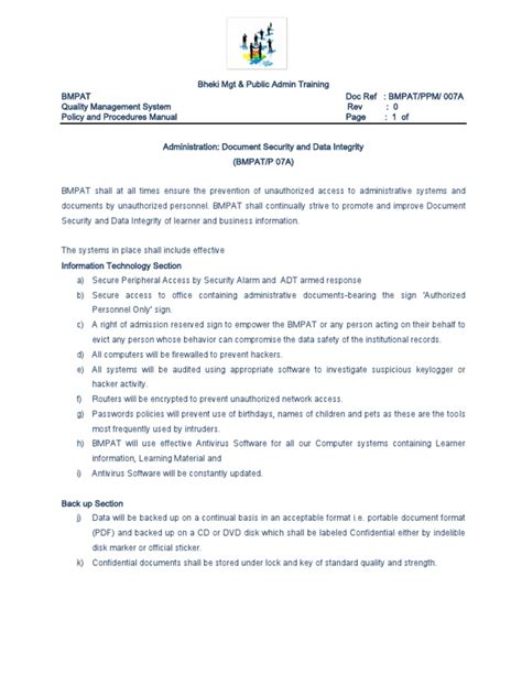 Document Security And Data Integrity Policy Docx Online Safety