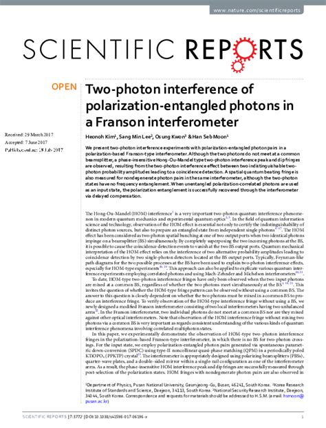 Pdf Two Photon Interference Of Polarization Entangled Photons In A Franson Interferometer