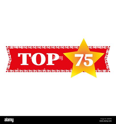 Top 75 Banner Number Seventy Five Focus Red Ribbon Background Yellow