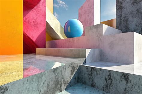 Abstract Architectural Structure With A Blue Sphere Premium Ai