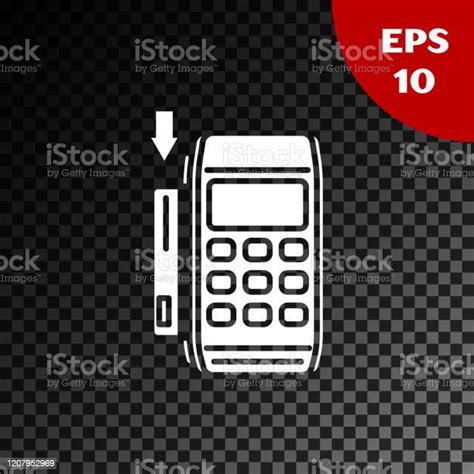 투명 한 어두운 배경에 격리 된 신용 카드 아이콘을 삽입 하는 화이트 Pos 터미널 지불 단말기 거래 카드로 지불합니다 벡터