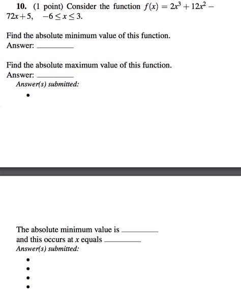 Solved 10 1 Point Consider The Function Fx2x312x2−
