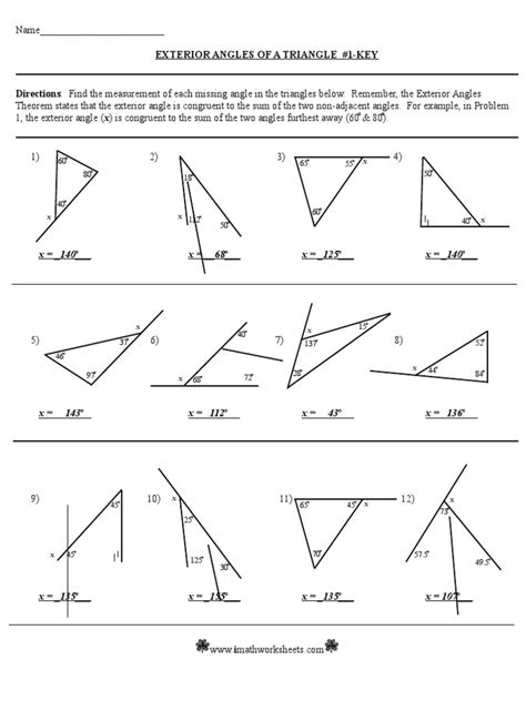 exterior angles triangle 1 key pdf triangle euclidean geometry