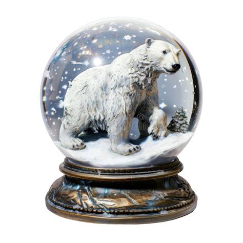 A Polar Bear In A Snow Globe With A Snow Covered Base Stock