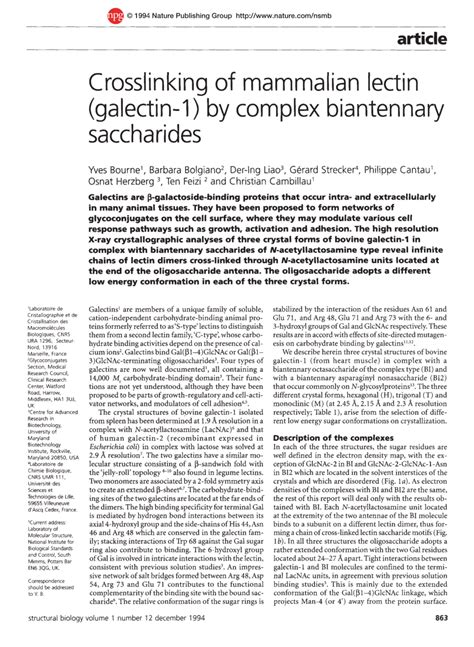 Pdf Crosslinking Of Mammalian Lectin Galectin 1 By Complex Biantennary Saccharides
