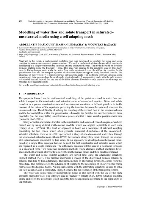 Pdf Modelling Of Water Flow And Solute Transport In Saturated