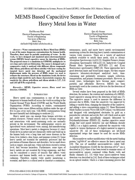 Mems Based Capacitive Sensor For Detection Of Heavy Metal Ions In Water
