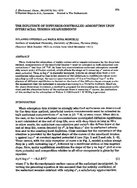 Pdf The Influence Of Diffusion Controlled Adsorption Upon Interfacial Tension Measurements