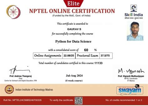 Gaurav S On Linkedin Python Datascience Iitmadras Nptel