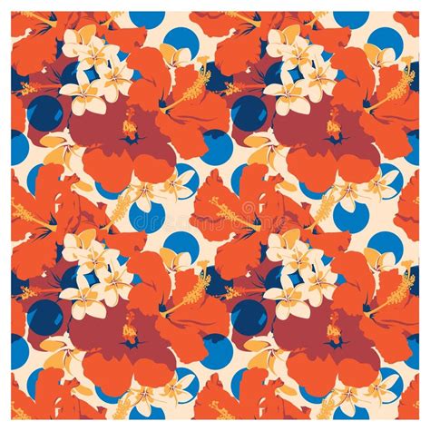 Seamless Summer Hawaiian Tropical Pattern With Palm Leaves And Flowers