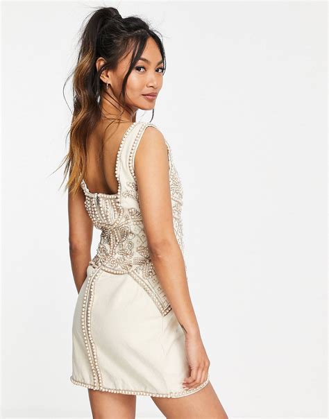 Asos Design Structured Mini Dress With Wrap Skirt And Pearl