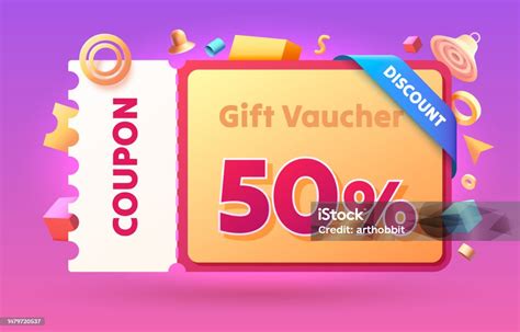 쿠폰 특별 바우처 50 퍼센트 배너 특별 제안을 확인하십시오 벡터 3차원 형태에 대한 스톡 벡터 아트 및 기타 이미지 3차원 형태 50 가격 Istock