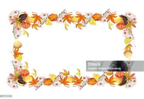 수채화 손으로 그린 일본 전통 과자 나뭇잎이 있는 가을 화자시의 정사각형 프레임 흰색 배경에 격리되어 있습니다 초대장 레스토랑 메뉴 인사말 카드 인쇄 섬유 디자인 잎에 대한