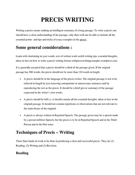 Precis Writing Precis Writing Writing A Precis Means Making An