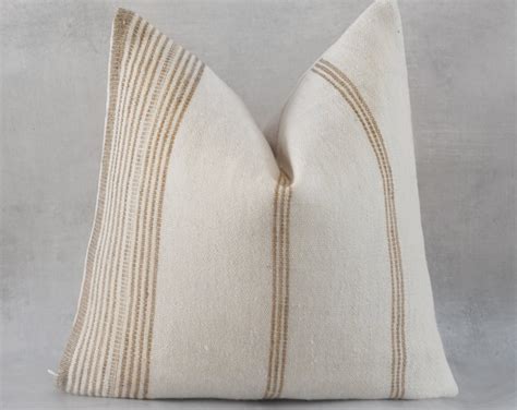 Off White Cream Stripe Pillow Cover Vintage Indian Wool Pillow Cover