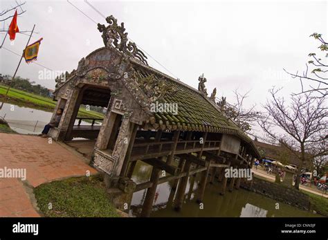 Horizontal View Of A Traditional Old Bridge Thanh Toan Tile Roofed