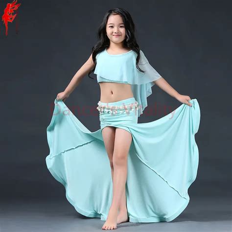 Girls Belly Dance Clothes 2pcs Modal Top Lace Skirt Girls Belly Dance
