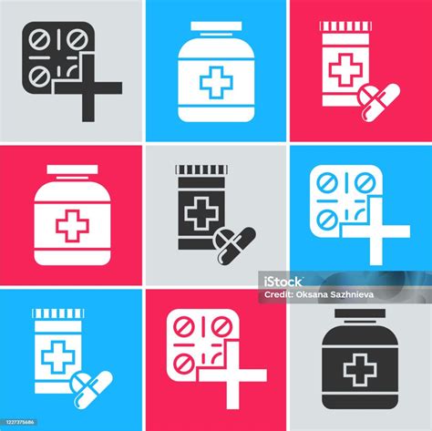 Atur Pil Dalam Kemasan Blister Botol Obat Dan Botol Obat Dan Ikon Pil