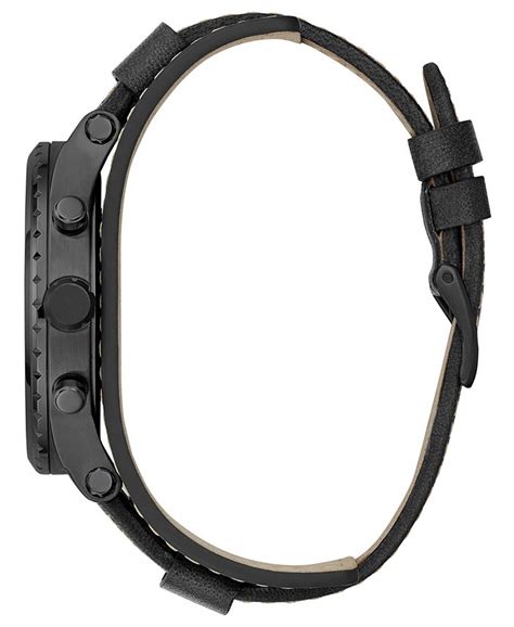 Guess Mens Black Leather Cuff Strap Watch 46mm Macys
