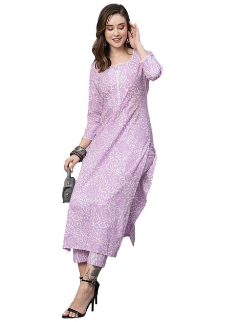 Anni Designer Womens Cotton Blend Straight Printed Kurta With Pant