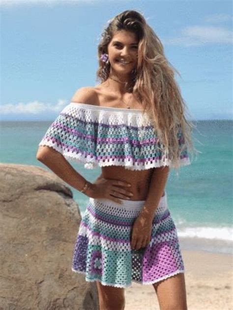 Two Piece Crochet Outfit Boho Chic Beachwear Crochet Mini Etsy Uk